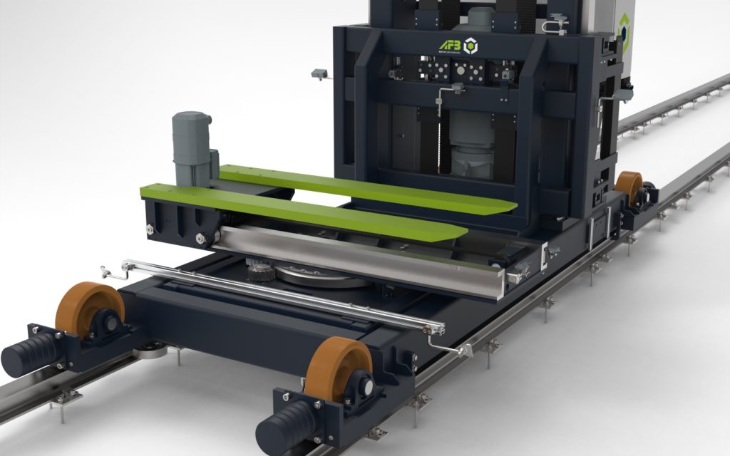 Transfer car with lift mast and rotating pushing fork | AFB GmbH
